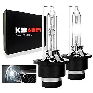 ICBEAMER 6000K D2S D2C D2R Xenon HID Direct Plugin Can Replace 66040 66240 85122 OEM Headlight Low Beam Light bulbs [Diamond White] 2 pcs