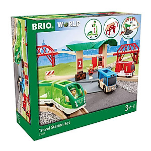 BRIO World - 33627 Travel Station Set | 25 Piece Train Toy with Accessories and Wooden Tracks for Kids Ages 3 and Up