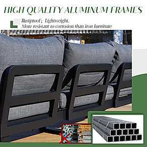 LUXOAK 6-Piece Patio Furniture Sets, Outdoor Aluminum Furniture Sofa, with Wood Side Table & Washable Cushions