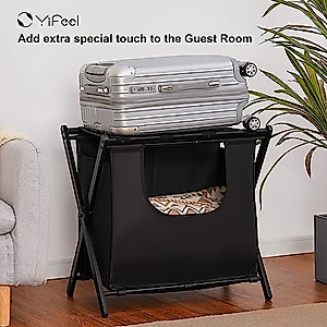 Yifeel Luggage Rack, Folding Suitcase Stand with Laundry Bag, Sturdy Luggage Holder, Steel Frame, Pack of 2, Guest Room, Bedroom, Hotel, Black JLR001B2