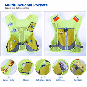 AONIJIE Men Women Ultralight Running Vest Pack Reflective Breathable Hydration Backpack for Hiking Camping Marathon Cycling Race (Green- with 2 pcs 250ml Bottles)