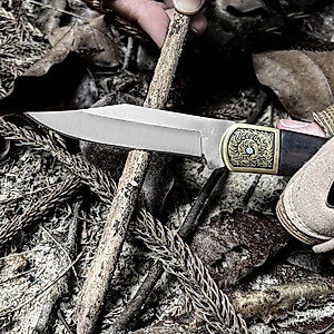 FU-GLBY Embossing Bolster Pocket Folding knife Wood handle EDC Knives Tools (black)