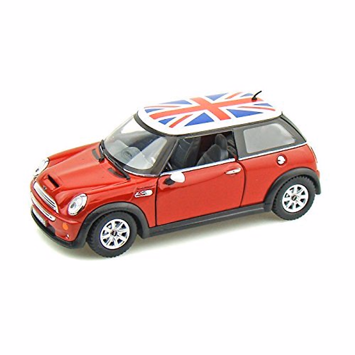 KiNSMART Mini Cooper S 5" 1:28 Scale Die Cast Metal Model Toy Car British Flag Red w/Pullback Action