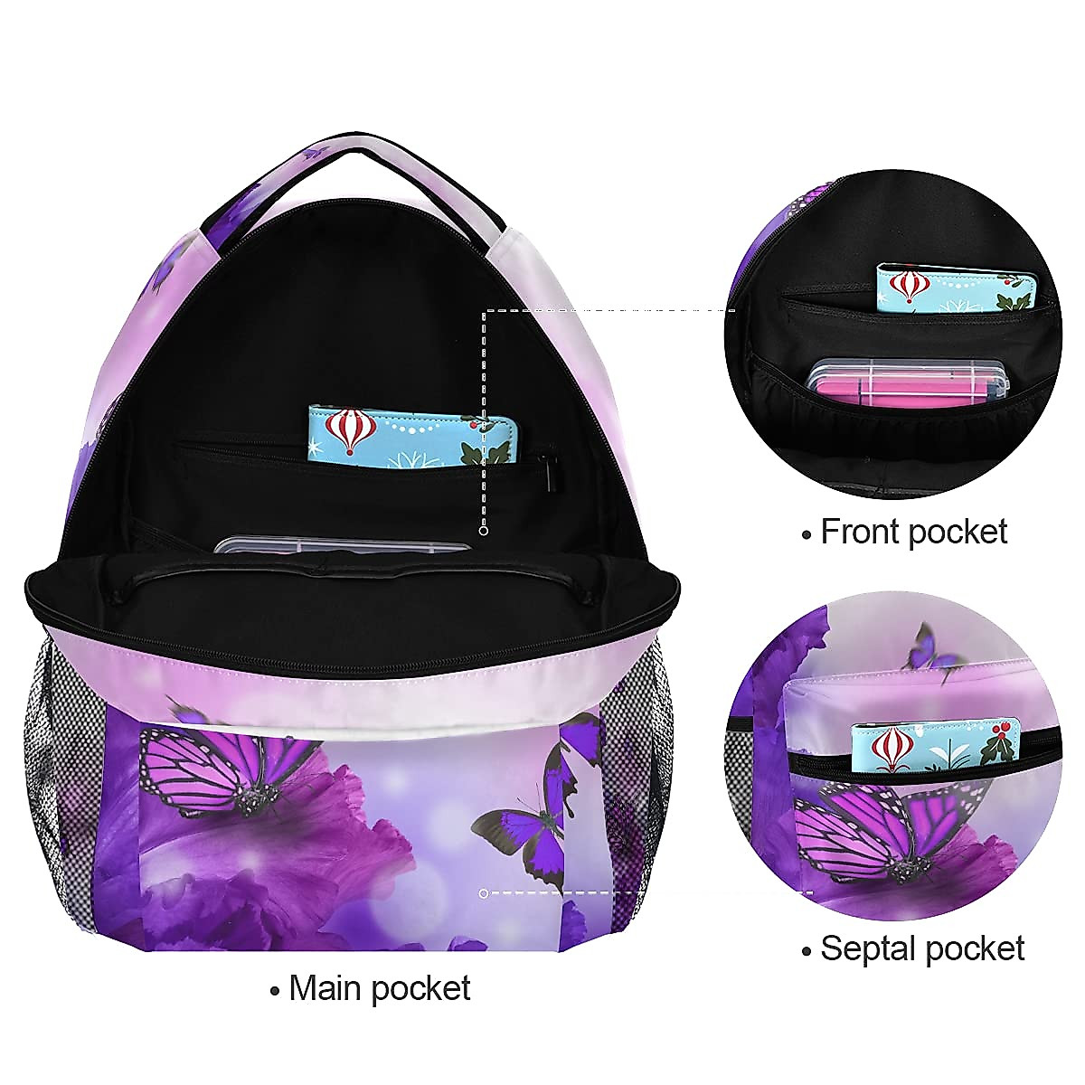 ALAZA Butterfly Purple Flowers Backpack for Girls School Backpack Kids Bookbag 3rd 4th 5th Grade Elementary Students Daypacks