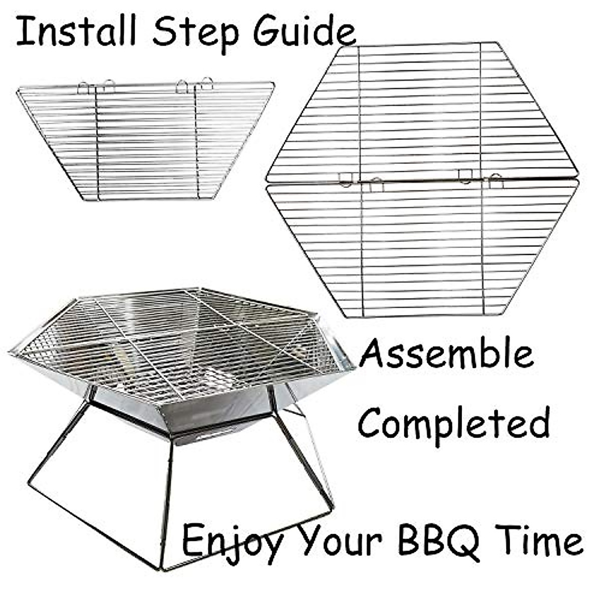 Portable Charcoal Grill Foldable Barbecue Grill with a Package Bag, Small BBQ Grill for Outdoor Stainless Steel - Hexagon