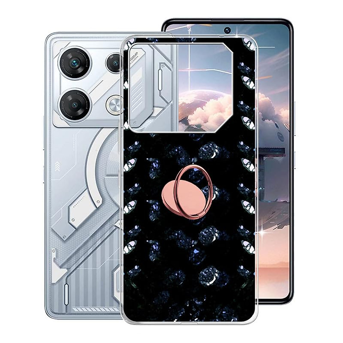 KJYFOANI for Infinix GT 10 Pro Case with [360° Rotation Ring Kickstand], Anti-Scratch Soft Silicone Phone Case for Infinix GT 10 Pro, Shockproof Cover for Women/Girl, Transparent (6.67") - XT24