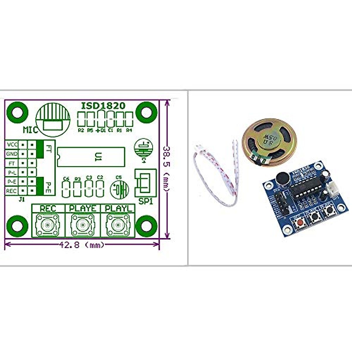 Ximimark 2Pcs ISD1820 Sound Voice Recording Playback Module Sound Recorder Board With Microphone Audio Loudspeaker