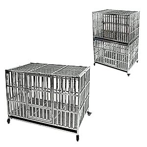 Confote 48" Stackable Heavy Duty Dog Kennel Pet Stainless Steel Crate Cage for Small Dogs with Tray in-Door Foldable & Portable for Animal Out-Door Travel