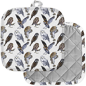 [Pack of 2] Pot Holders for Kitchen, Washable Heat Resistant Pot Holders, Hot Pads, Trivet for Cooking and Baking ( Marker Owl Print )