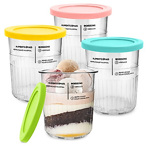 Ninja Creami Pints and Lids - 4 pack, Compatible with NC500 & NC501 Series, CREAMi Ice Cream Maker Cups, Ninja Creami Replacement Containers, BPA-Free & Dishwasher Safe (Yellow/Blue/Green/Pink)