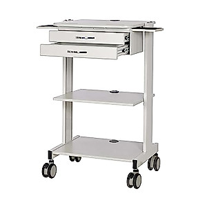 Tripp Lite Mobile Standing Desk 2 Adjustable Shelf & 2 Metal Storage Drawers, TAA Compliant, Home Office & School, 5-Year Warranty, White