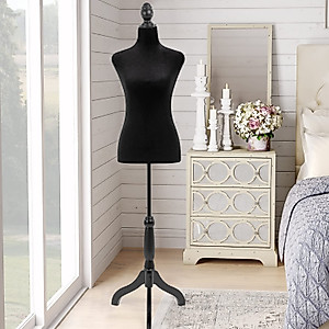 Manequin Body Female,Dress Form 49.6-63.4 Inch Height Adjustable,Mannequin Torso with Wooden Tripod Stand,High Density Foam Portable Display Mannequin for Sewing, Dressmaker, Clothing Display, Black