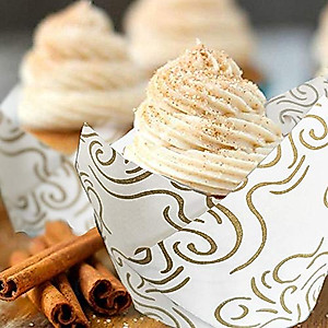 Tulip Cupcake Liners,100 pieces Cupcake Paper Muffin Cups with Gold Print for Baking, Perfect for Festive Occasion(Packaging Upgrade)