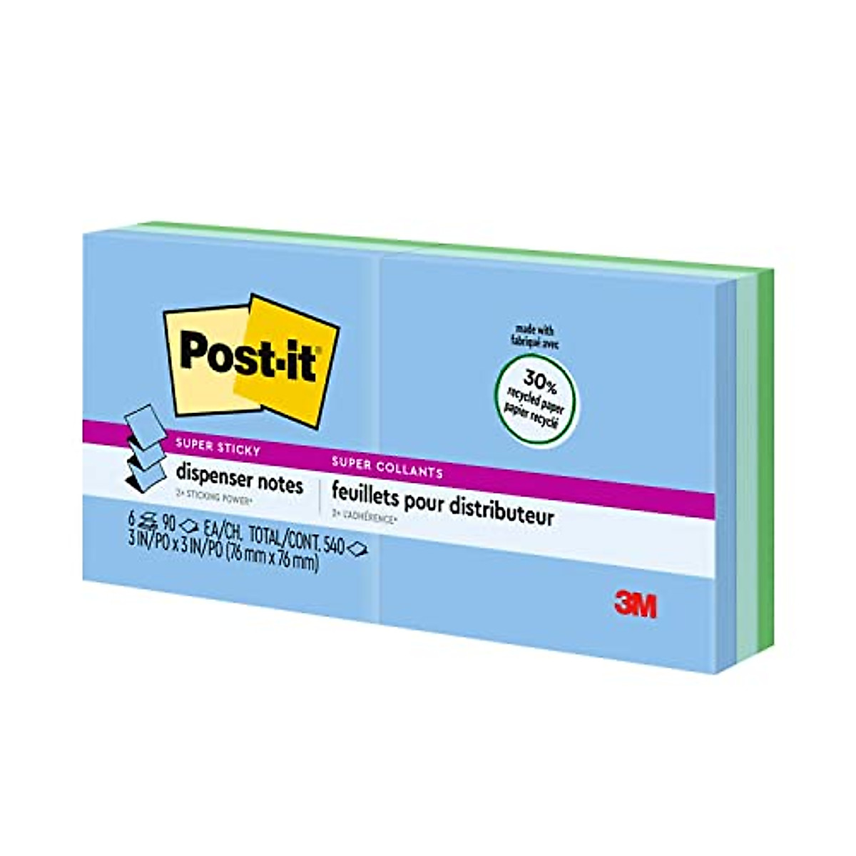 Post-it Super Sticky Pop-up Notes, 3x3 in, 6 Pads, 2x the Sticking Power, Poptimistic, Bright Colors, Recyclable (R330-6SST)