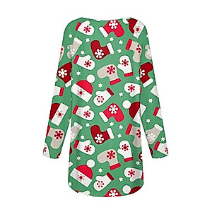 Christmas Printed Long Sleeve Shirts for Women Western Tops for Women Plus Size Tunic Tops Plus Size Crewneck Sweatshirt Closure Blouse Dressy Casual Sweatshirts Round Neck Tunic Tops Loose Pullover