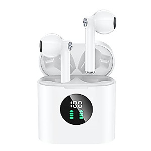 True Wireless Earbuds Bluetooth Headphones 35H Playtime Stereo Sound Earphones Wireless Charging Case & Power Display Sweat-Proof Bluetooth 5.0 Button Headset with Built-in Mic for Sports CAPOXO-M1FA