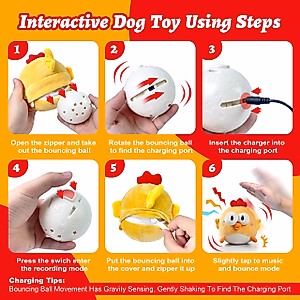 GUKCO Interactive Dog Toys, Squeaky Dog Toys with Interactive Dog Ball, Rechargeable Crinkle Dog Chew Toys Pet Plush Toys for Small Medium Large Dog Toys to Keep Them Busy Jumping Music Mode(Chick)