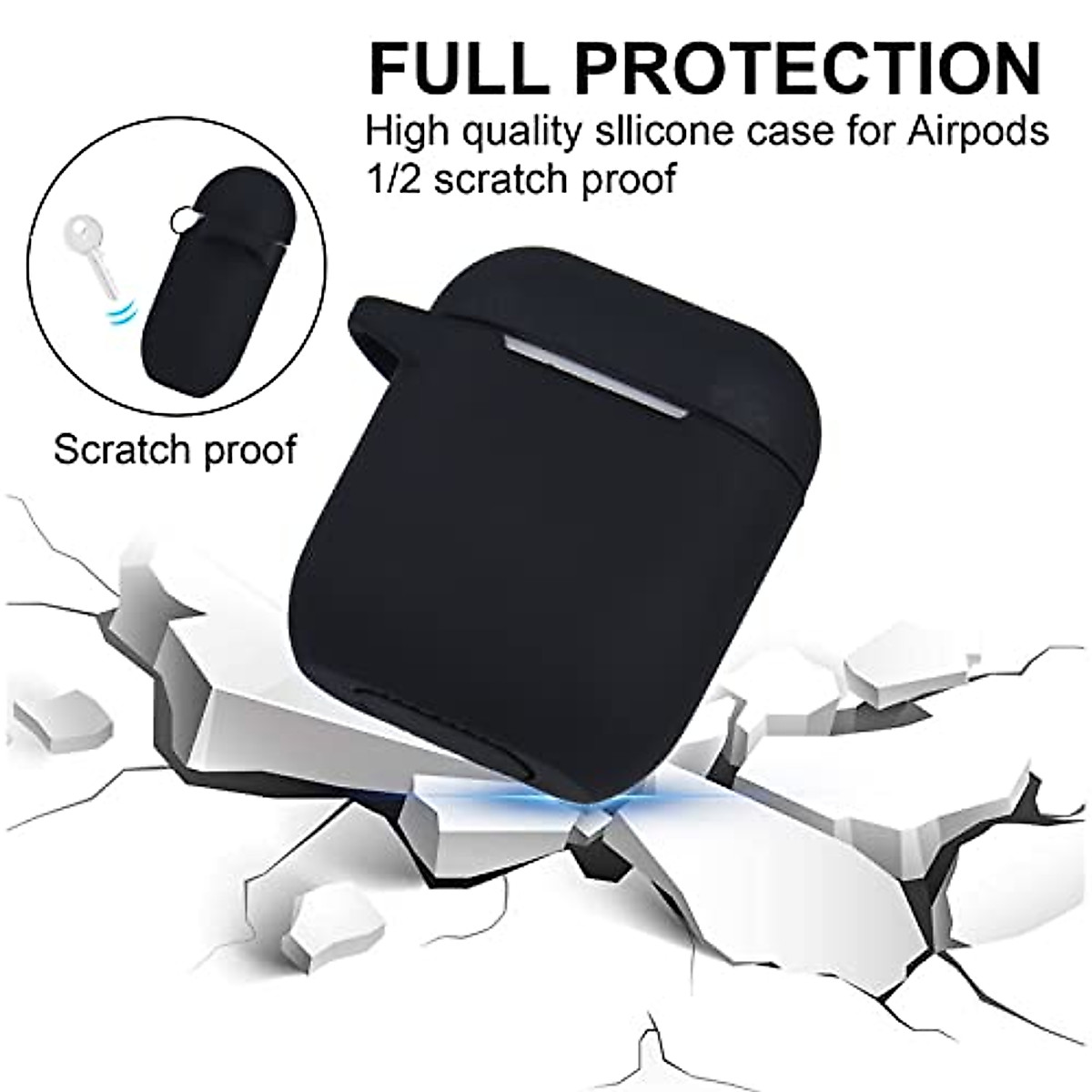 Enbiawit Silicone Airpods Case Cover,Compatible with AirPods 1/2 Case,Silicone Protective Case with Bracelet Keychain(Black)