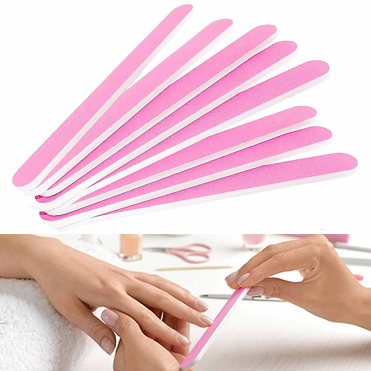 20 Professional Nail File Emery Boards Manicure Double Sided 280 320 Grit Pink