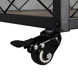 Rolling Serving Bar Cart - Industrial Wood and Metal Storage Cart with Wine Rack and Glass Holder - Coffee Cart on Wheels - 3 Tier Rustic Modern Serving Cart - Home Mobile Beverage Cart - Vintage