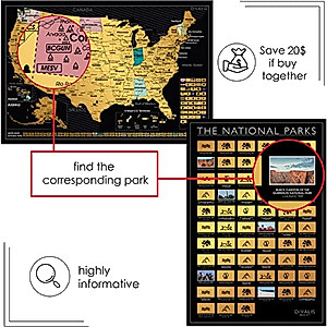 2 in 1 Gift Set - Scratch off US Map and 63 National Parks Poster - 24x16 Easy to Frame ...