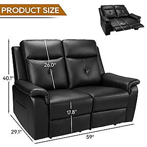 B BAIJIAWEI RV Loveseat Recliner | Double Recliner RV Sofa | RV Theater Seats |RV Theater Seating | RV Furniture, Manual Recliner Chair | RV Recliner Loveseat with Heat and Massage (Black)