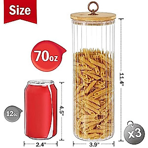 GoldArea Glass Spaghetti Storage Containers Airtight 3 PCS 70oz Food Storage Canisters Sets with Bamboo Lids Kitchen Pantry Storage Container for Pasta Noodles Flour Cereal Coffee Beans