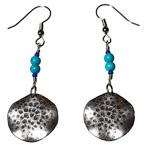 Santa Fe Antique Silver Plated Brass Round Dangle Earrings - Turquoise