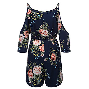 Padaleks Women Plus Size Floral Printed Jumpsuits Casual Short Sleeve Cold Shoulder Shorts Rompers Wide Leg Pants