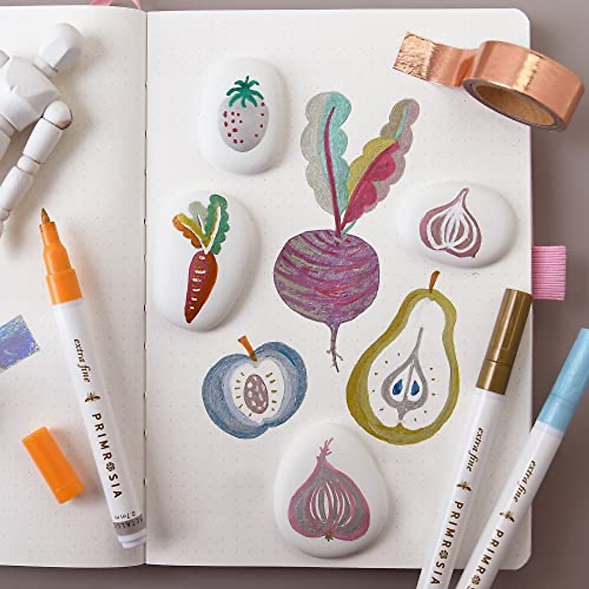 Primrosia 30 Metallic Markers - Acrylic Paint Pens – Extra Fine Tip Metallic Markers Set. Art supplies for DIY Craft, Drawing, Ceramics, Coloring, Rock Painting, Calligraphy and Lettering