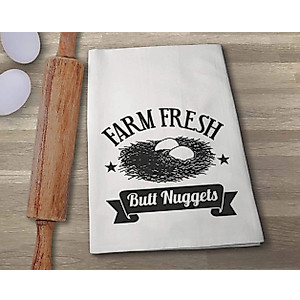Honey Dew Gifts, Farm Fresh Butt Nuggets, Cotton Flour Sack Towel, 27 x 27 Inch, Made in USA, Funny Kitchen Towels, Eggs Home Decor, Humor Hand Towels, Farm Mom Gifts, Chicken Decor for Kitchen