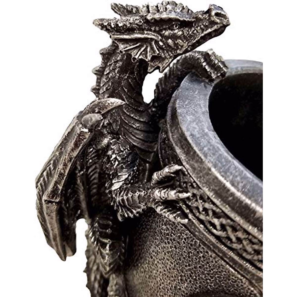 DWK - Literary Beasts - Twin Double Dragon Celtic Gothic Pen Pencil Desk Organizer Makeup Brush Holder Art Supply Caddy Home Office Accent Storage Accessory, Antique Silver Pewter, 6.5-inch