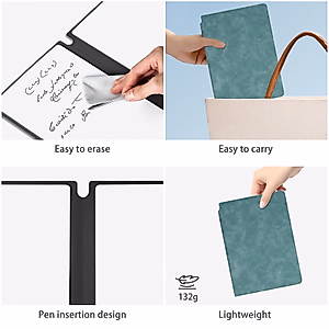 SAYEEC Whiteboard Notebook, Portable Dry Erase Board Fineliner Pens, PU Cover Erasable Handheld White Board Reusable Drawing Notebook Easel Pad for Meeting Business Office School (Blue)