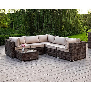 SUSIE'S GARDEN Wicker Patio Furniture Conversation Set No Assembly Outdoor Sectional Sofa Aluminum Brown Couch Modern Deck Rattan Furniture (6pcs Conversation Set)
