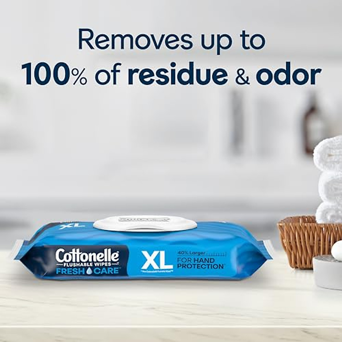 Cottonelle XL Flushable Wet Wipes, Adult Wipes Large, 8 Flip-Top Packs, 45 Wipes Per Pack (360 Total Wipes), Packaging May Vary