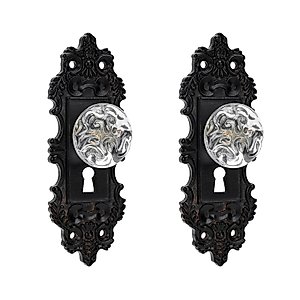 SOFFEE DESIGN 2pcs Vintage Cabinet Pull Drawer Knob, Distressed Closet Handle with Clear Resin Knob, Antique Door Knob with Mounting Screws for Cupboard, Kitchen Furniture - Black