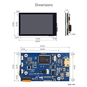 waveshare 3.5inch IPS Capacitive Touch LCD Display, Compatible with Raspberry Pi 5/4B/3B/Zero/Zero W/Zero 2W/Pico/Pico W/Pico WH, 480×800, Adjustable Brightness