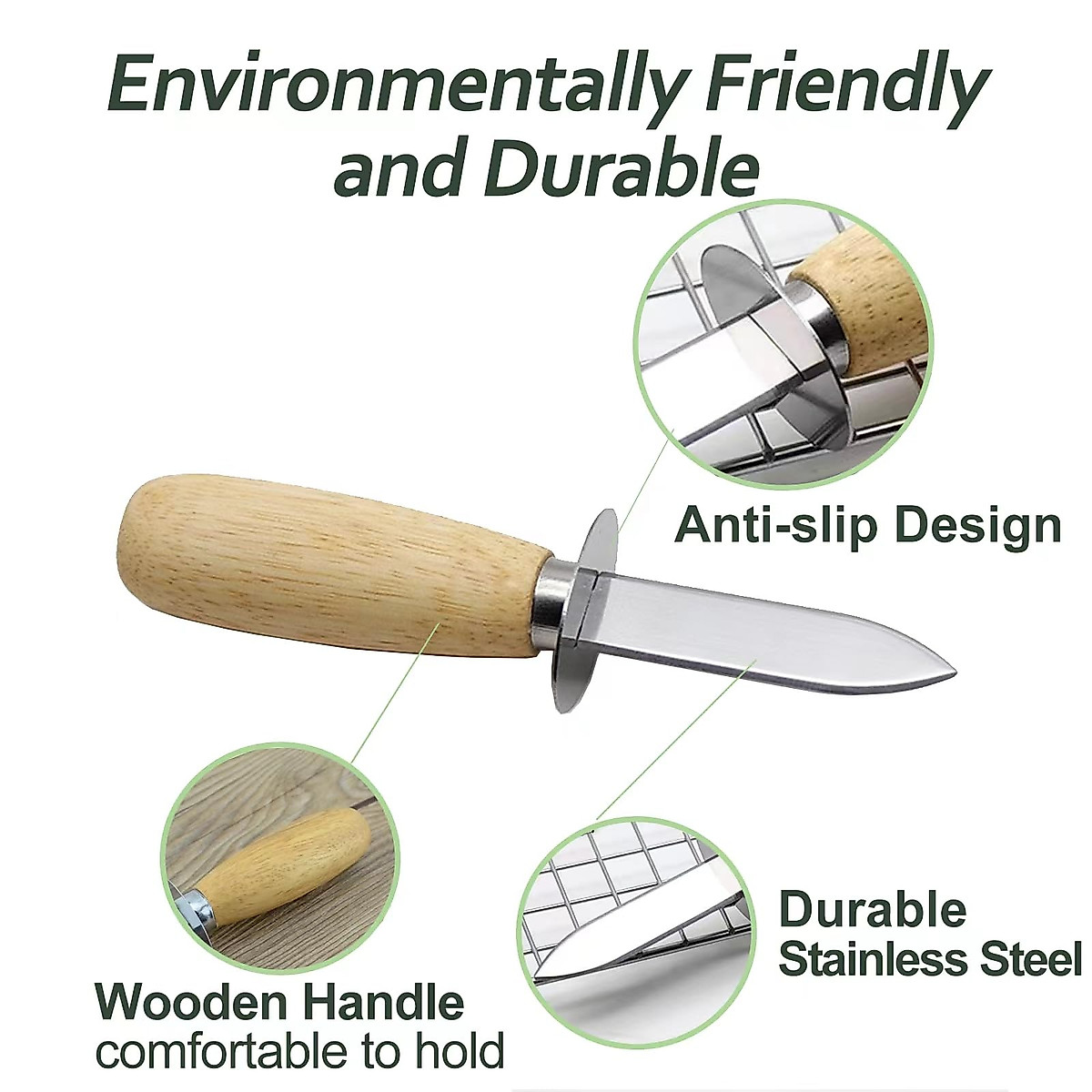 PLVTNM 2Oyster Knife Wooden Handle Oyster Shucking Knife Stainless Steel with 2Pairs Level 5 Cut-Resistant Gloves, Oyster Shucker Opener for Kitchen