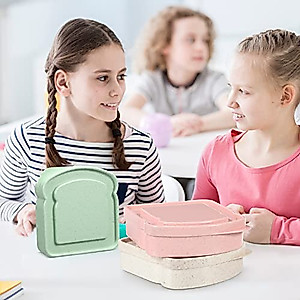 Meanplan 4 Pcs Sandwich Containers Sandwich Box Food Storage Toast Shape Holder Plastic for Lunch Boxes Bread Sandwich Keeper for Kids Adults Prep Microwave Dishwasher Safe, 14 oz (Pastel Color)