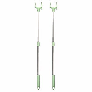 Curtain Rod Hooks Closet Reacher Pole Clothes Laundry Drying Rack Pole: 2pcs Retractable Coat Hanger Rod Adjustable Clothes Tension Pole Clothesline Prop Pole Metal Hangers