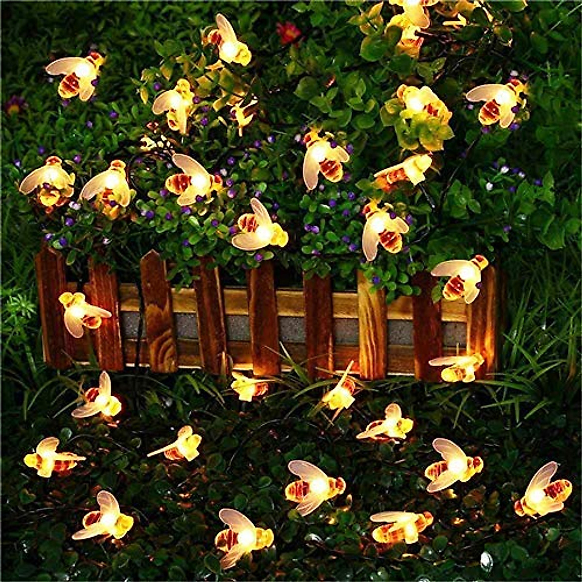 Oluote Solar Bee String Lights, 60 LEDs 30ft/9M 8 Modes, Honeybee String Lights, Outdoor Honey Bee Fairy Lights for Garden Home Patio Lawn Party Holiday (30ft/9M, Warm White)