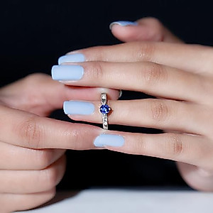 Rosec Jewels Certified Lab Grown Blue Sapphire Promise Ring, AAAA Quality, Sapphire Diamond Solitaire Ring - Ready To Gift, 14K White Gold, Size:US 6.50