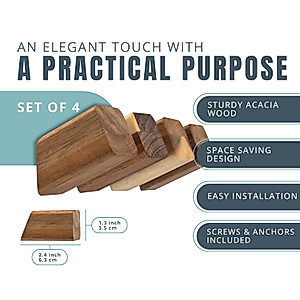 Acacia Wood Hooks, Natural Rectangular Hangers for Keys, Towels, Accessories – Functional Entryway, Bathroom Organizer – Sleek Wall Decor, Space-Saving Design – Perfect for Small Spaces, Modern Homes