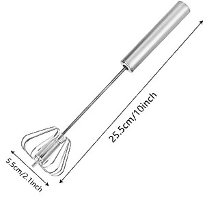 Stainless Steel Whisks, Hand Push Whisk Blender Semi-Automatic Whisk Mixer Egg Milk Beater Milk Frother Rotating Push Whisk Mixer for Blending, Whisking, Beating & Stirring (10 inches)