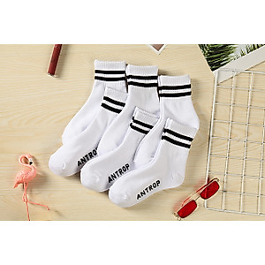Antrop Quarter Crew Cotton Heel Tab Athletic Running Cushion 6 Pairs Socks, White, 9-12