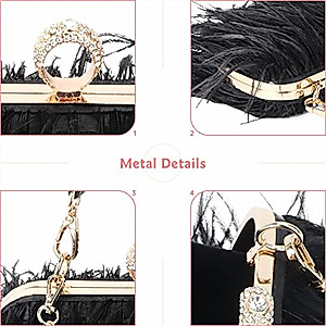 LUPBOK Clutch Purse for Women Feather Clutch Evening Bags Shoulder Crossbody Bag Wedding Party Handbag,Black