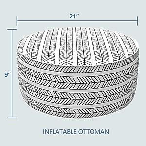 LVTXIII Outdoor/Indoor Inflatable Ottoman, Patio Footrest Stool, Portable Round Ottoman for Patio Garden, Camping or Home, Herringbone Black White