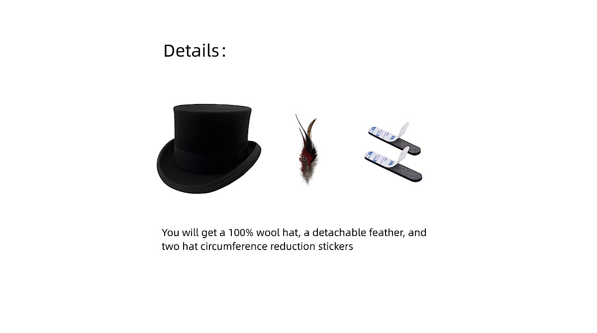 Willheoy Wool Top Hat for Men | Satin Lined Topper Hat Black