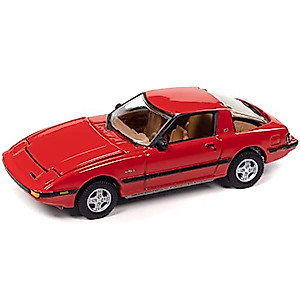 1982 Mazda RX-7 Sunrise Red w/Black Stripes Classic Gold Collection Ltd Ed to 12480 pcs 1/64 Diecast Model Car by Johnny Lightning JLCG029-JLSP244 B