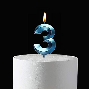 2.76 inch Blue 3 Birthday Candles,3D Number 3rd Cake Topper for Birthday Decorations No 31 32 33 34 35 36 37 38 39